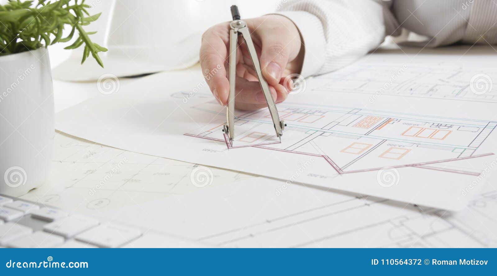 Architects Working on Blueprint, Real Estate Project. Architect ...