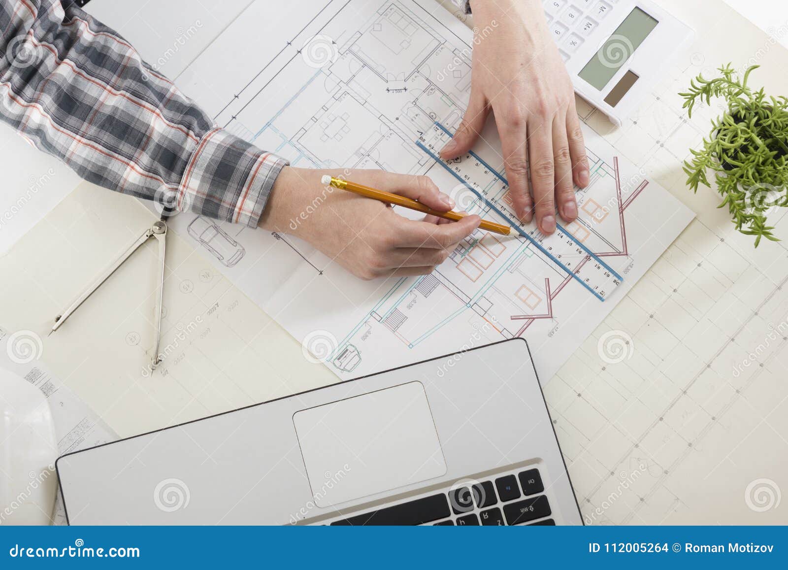 Architects Working on Blueprint, Real Estate Project. Architect ...
