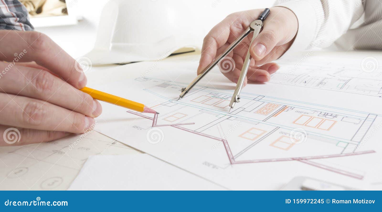 Architects Working on Blueprint, Real Estate Project. Architect ...