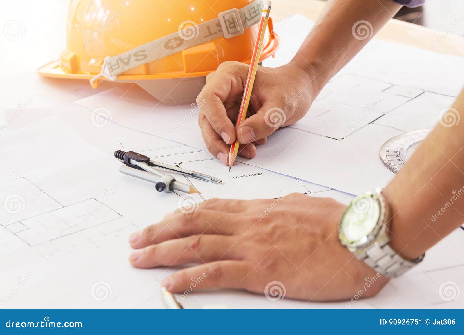 Architects Working with Blueprints in the Office Stock Image - Image of ...