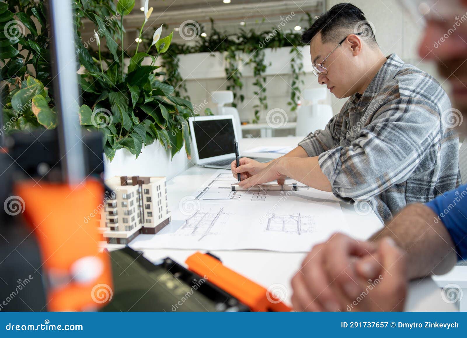 Architects Working with 3D Printer and Projecting House Model, Drawing ...