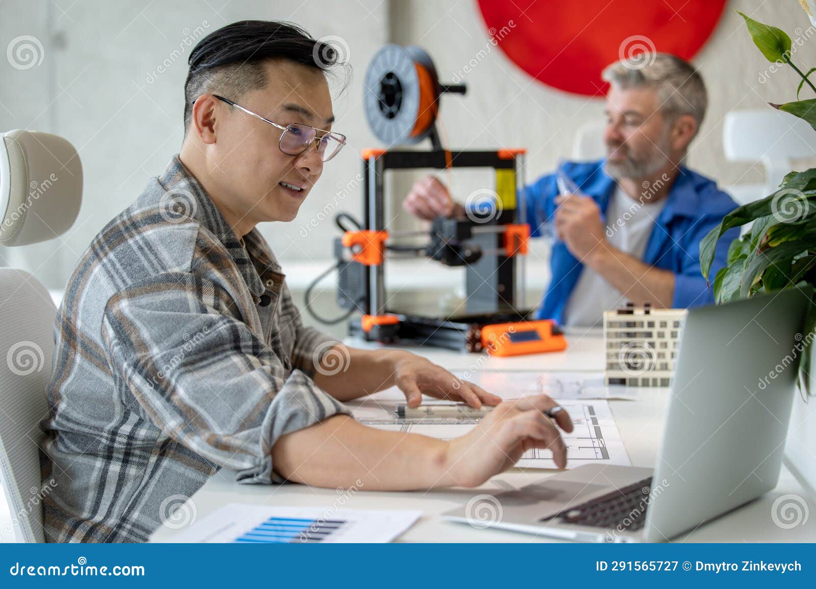 Architects Working with 3D Printer and Projecting House Model, Drawing ...