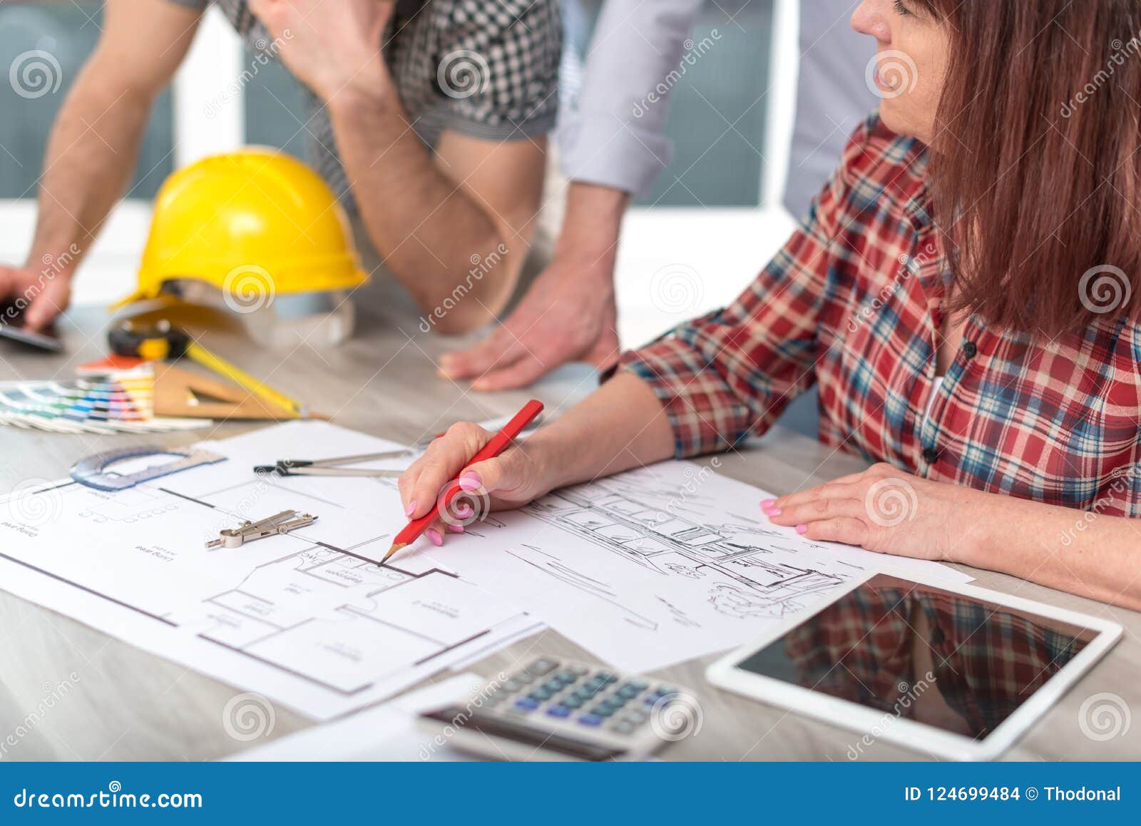 Architects Working on Plans Stock Photo - Image of planning, house ...