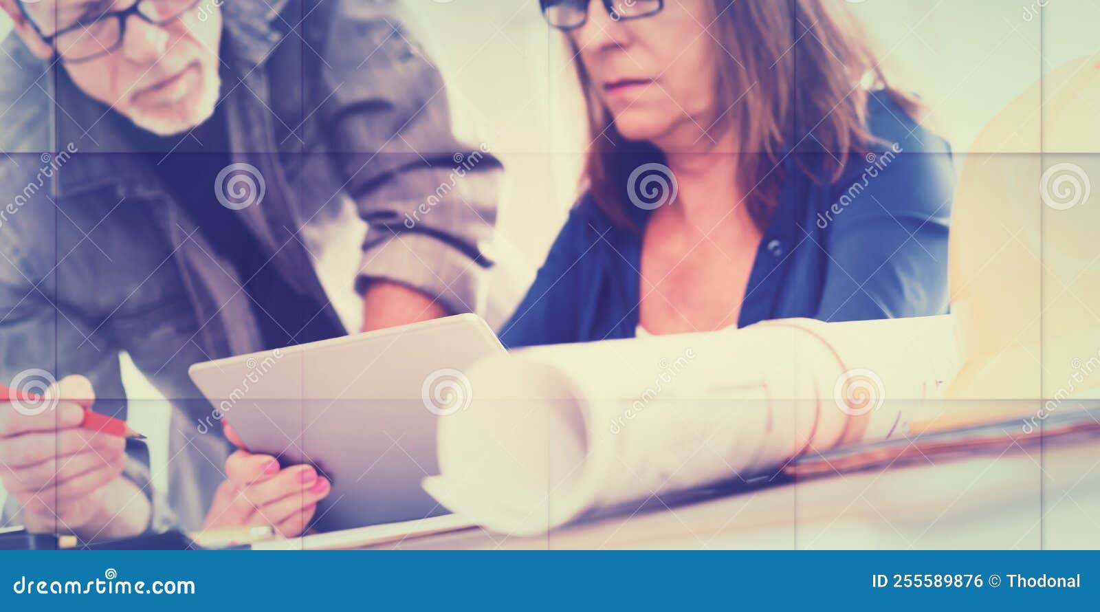 Architects Working on Plans, Geometric Pattern Stock Illustration ...