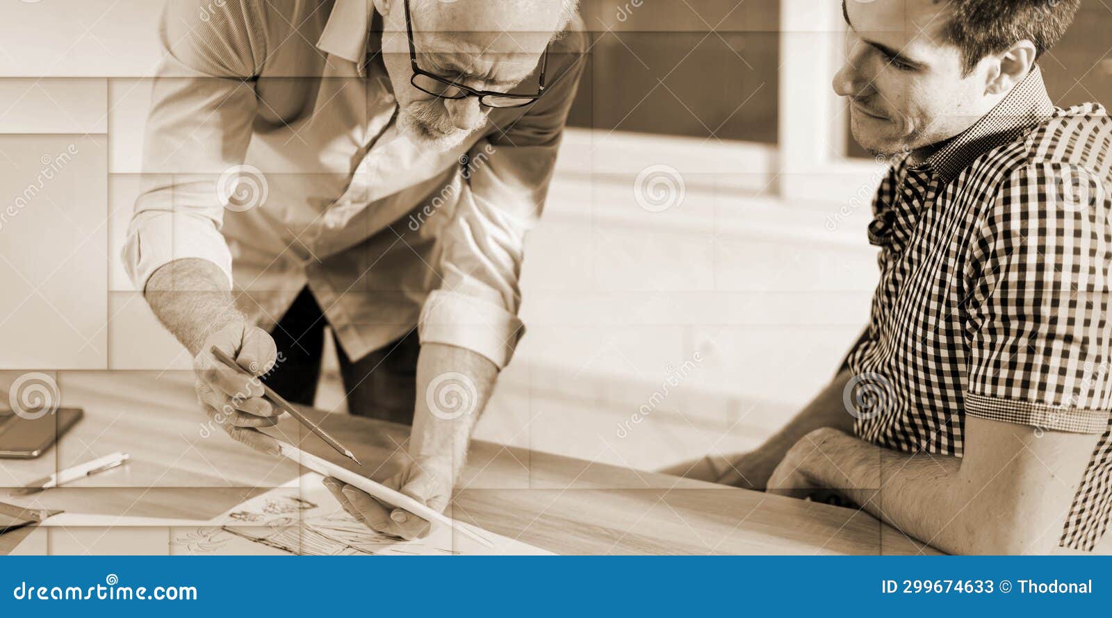 Architects Working on Plans, Geometric Pattern Stock Illustration ...