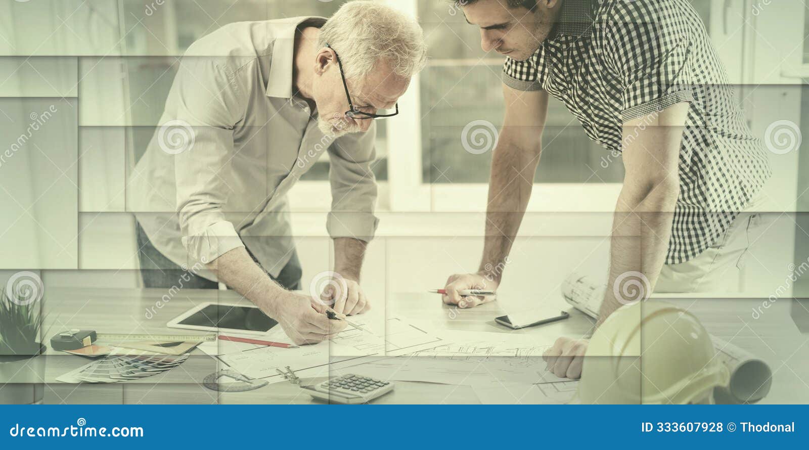 Architects Working on Plans, Geometric Pattern Stock Illustration ...