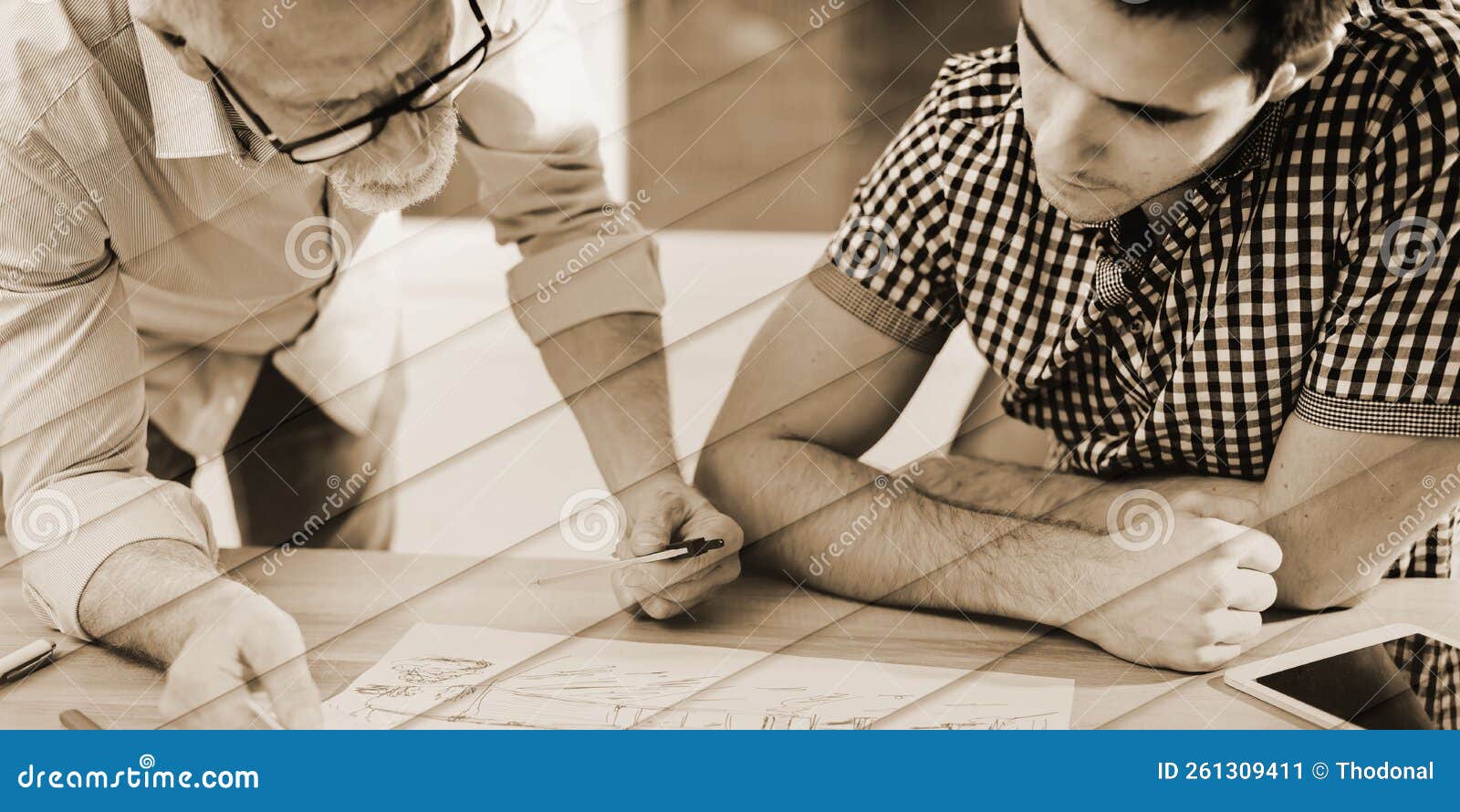 Architects Working on Plans, Geometric Pattern Stock Illustration ...