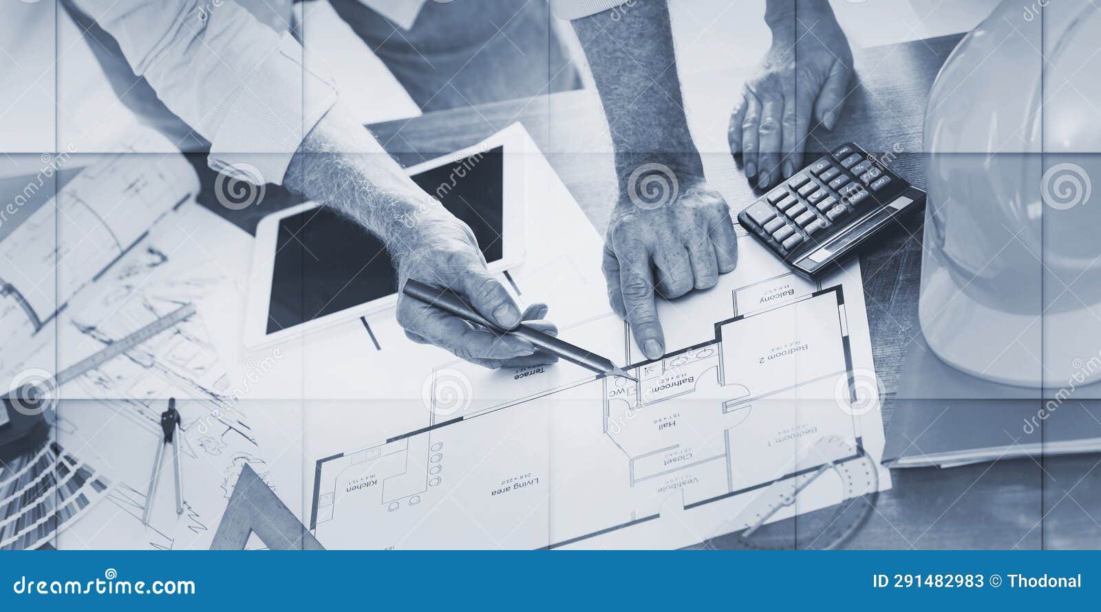 Architects Working on Plans, Geometric Pattern Stock Illustration ...