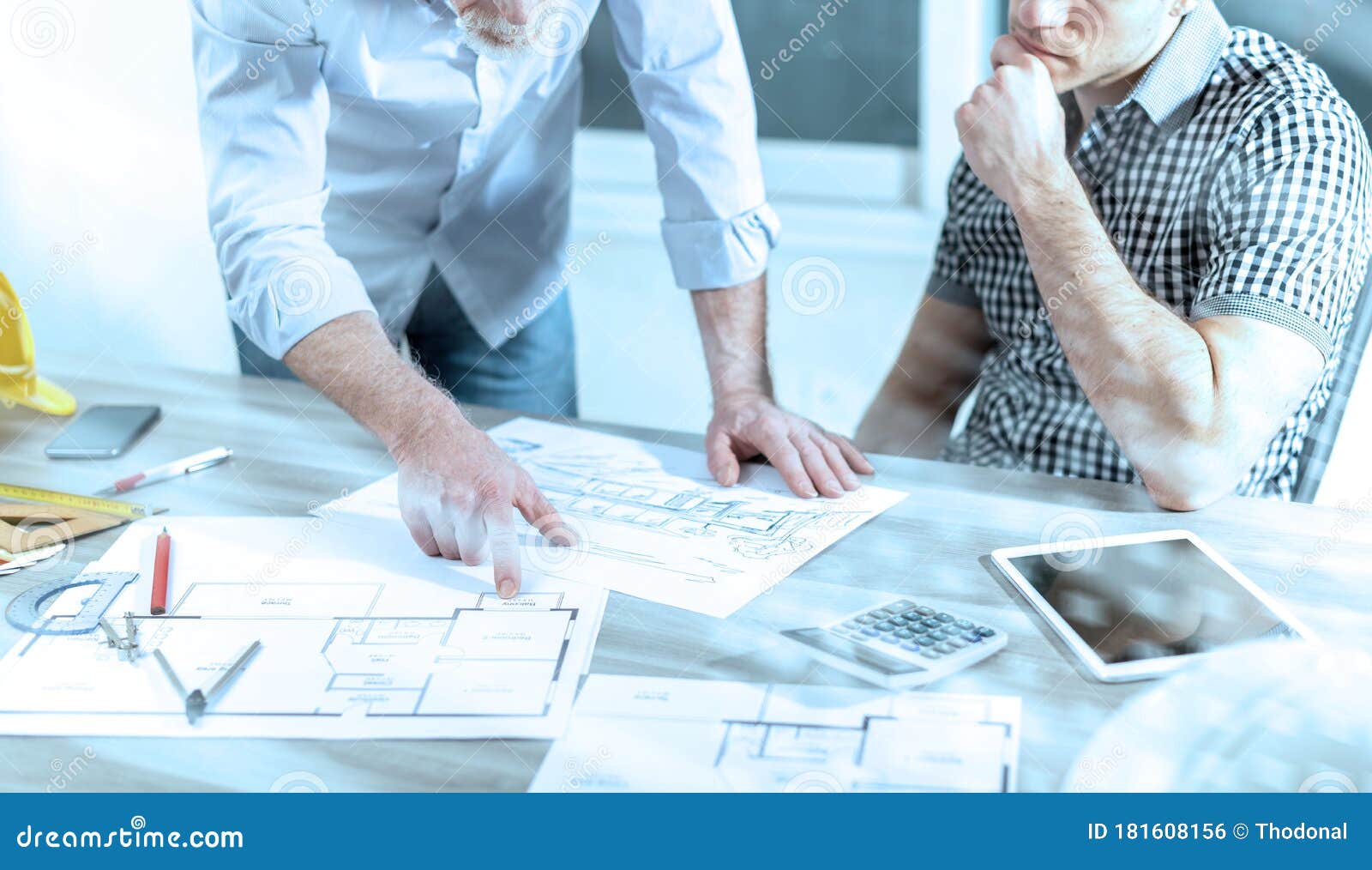 Architects Working on Plans; Light Effect Stock Photo - Image of office ...