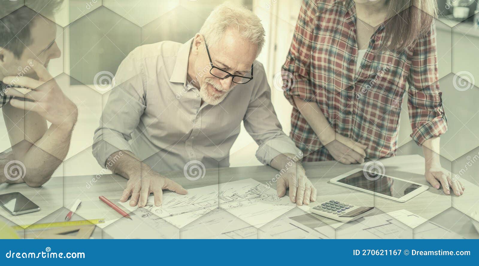 Architects Working on Plans, Light Effect, Geometric Pattern Stock ...