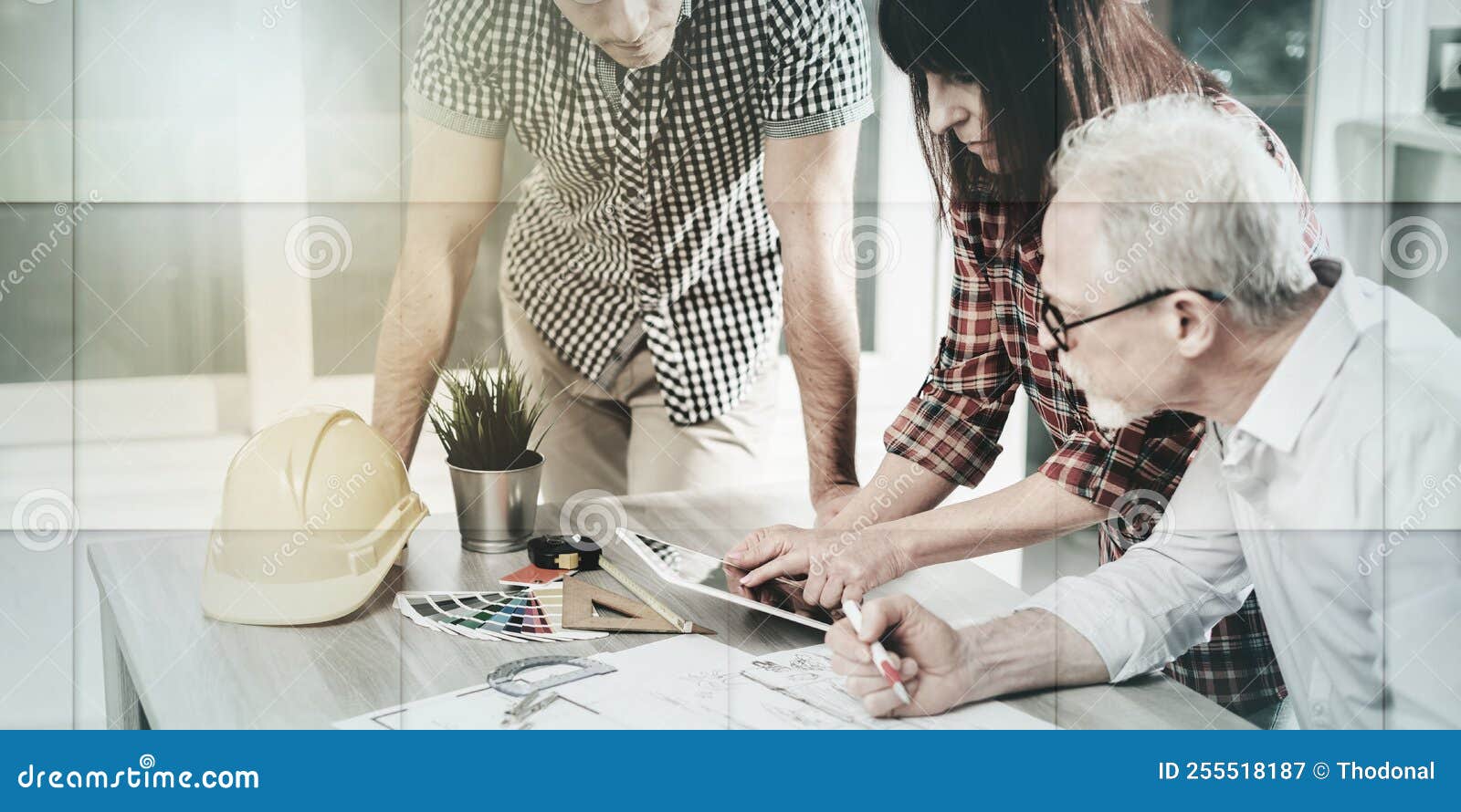 Architects Working on Plans, Light Effect, Geometric Pattern Stock ...