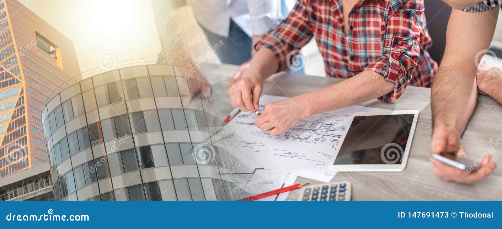 Architects Working on Plans; Multiple Exposure Stock Image - Image of ...