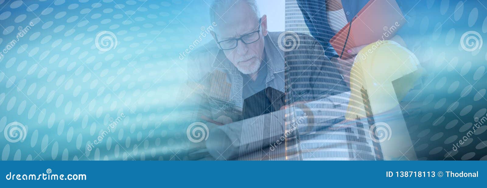 Architects Working on Plans, Double Exposure. Panoramic Banner Stock ...