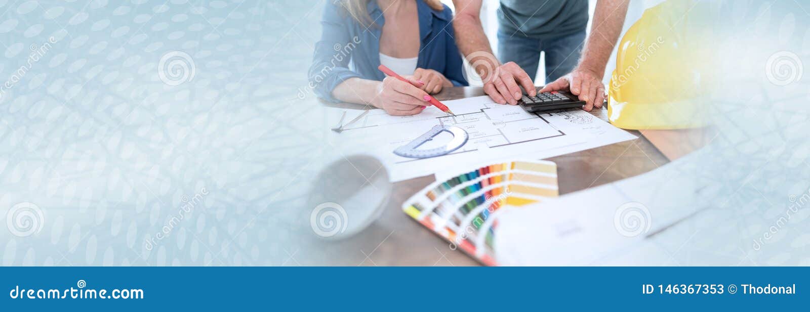 Architects Working on Plans. Panoramic Banner Stock Illustration ...