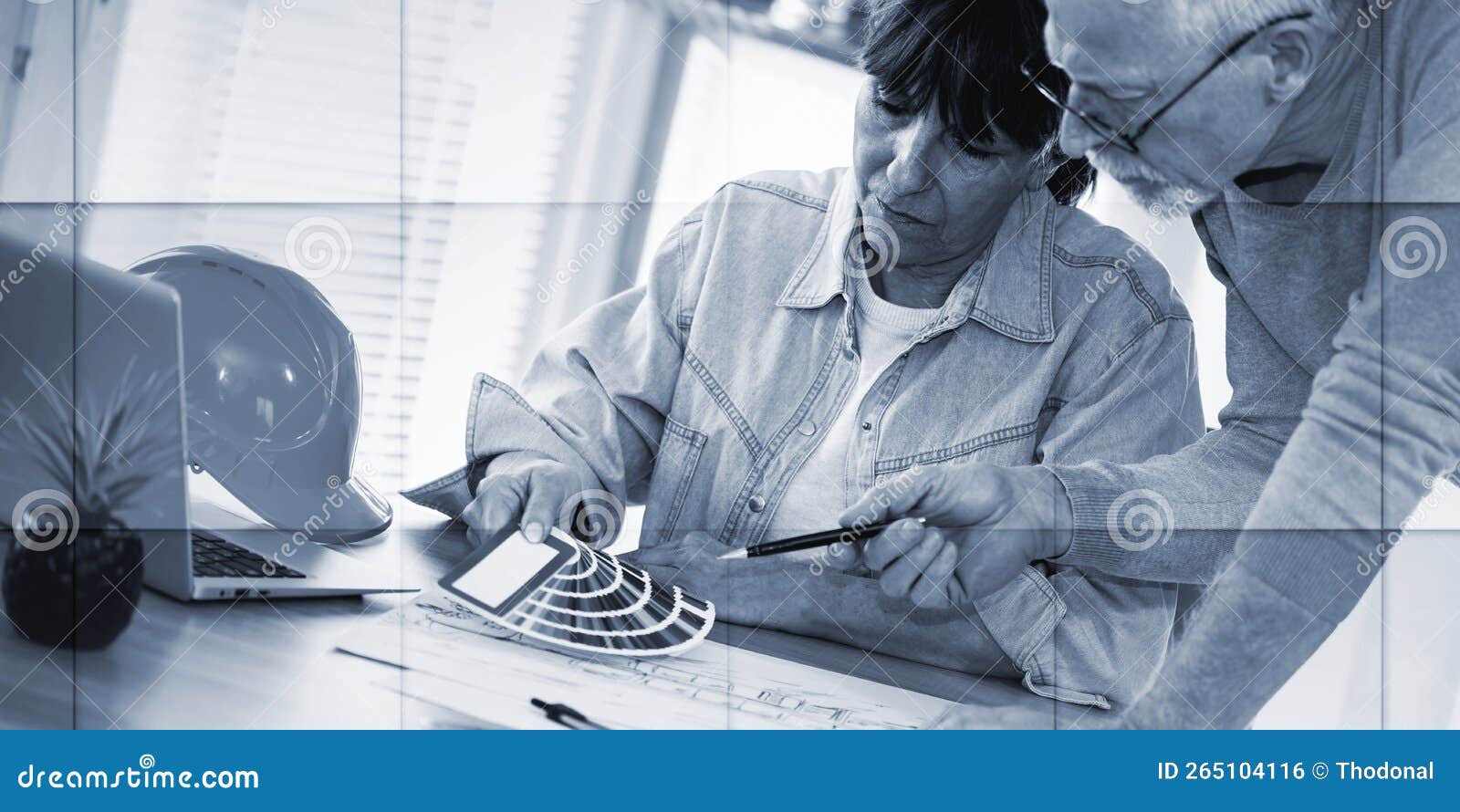 Architects Working on Sketch and Using Color Swatch, Geometric Pattern ...