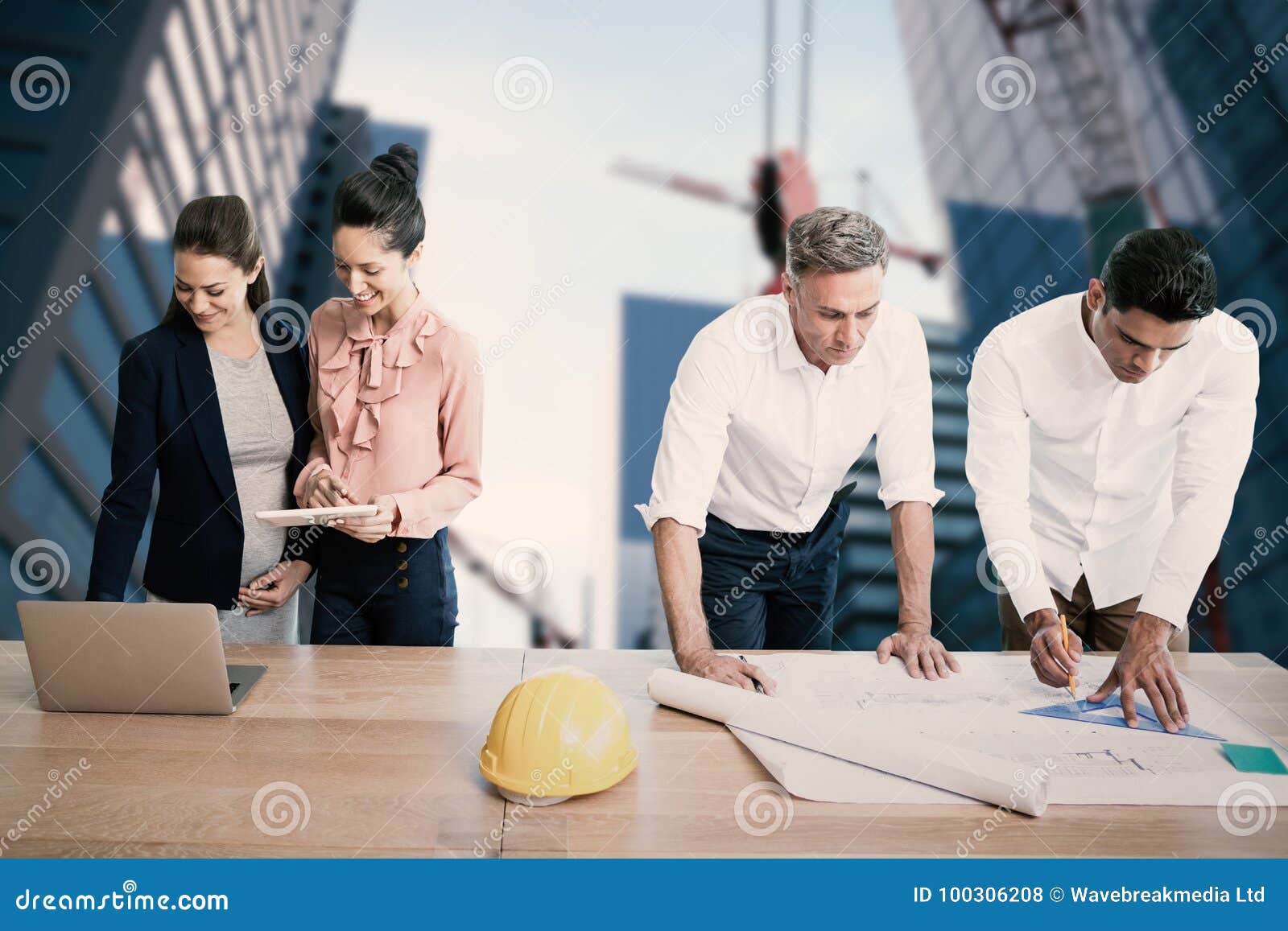 Composite Image of Architects Working at Table Stock Photo - Image of ...