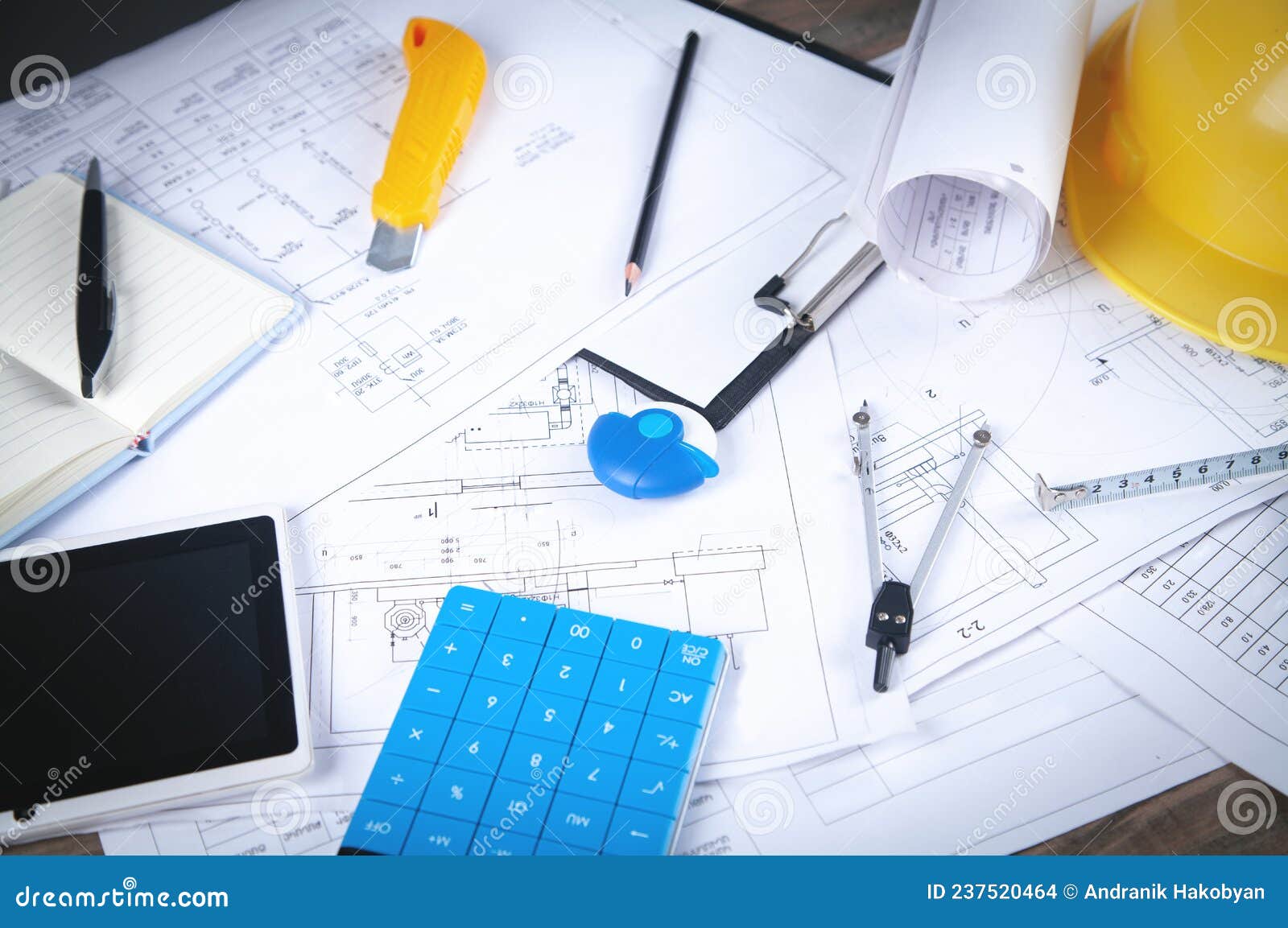 Architects Workplace with Architectural Project Plan and Other Objects ...