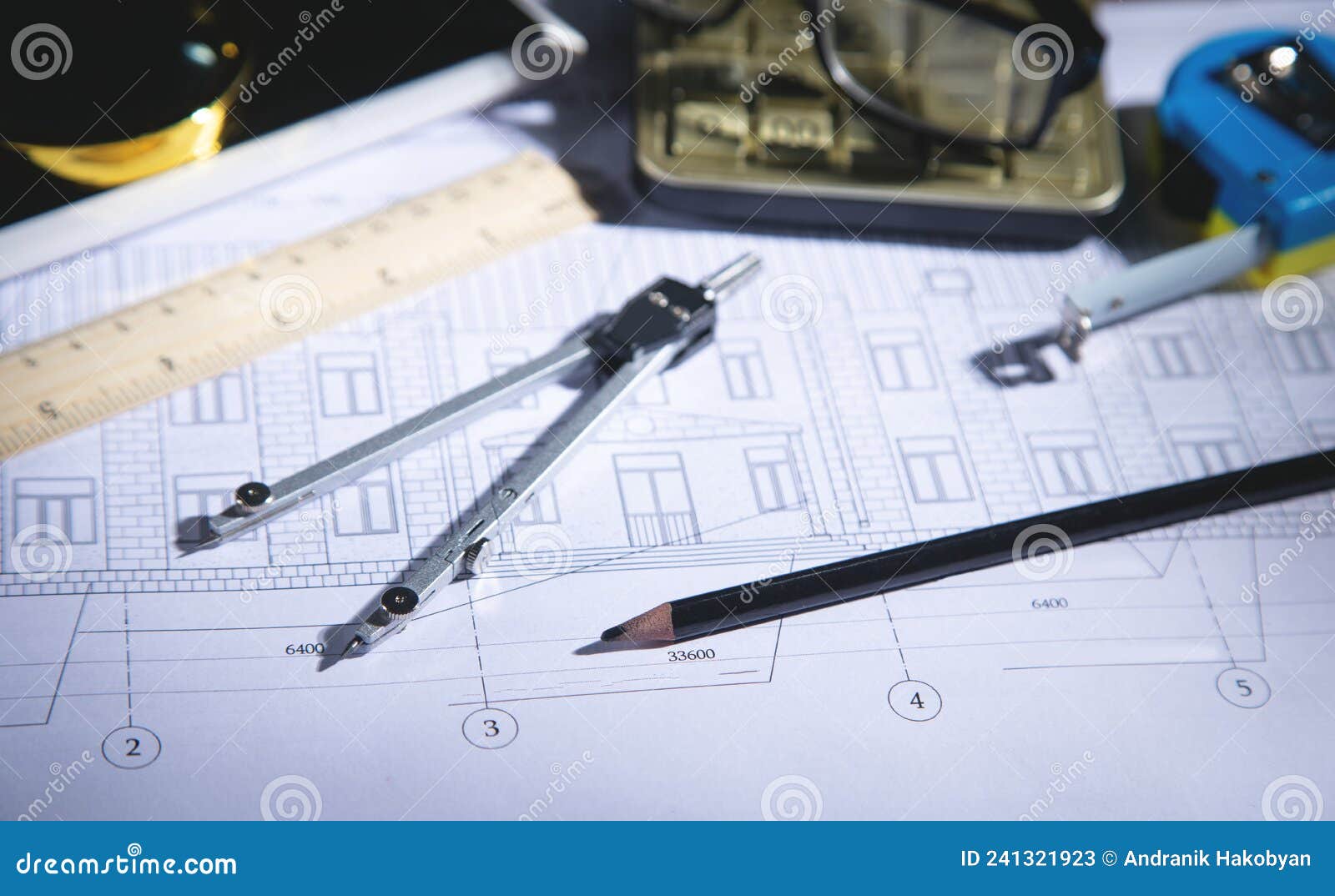 Architects Workplace with Architectural Project Plan and Other Objects ...