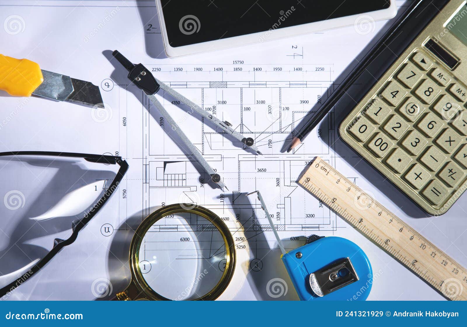 Architects Workplace with Architectural Project Plan and Other Objects ...