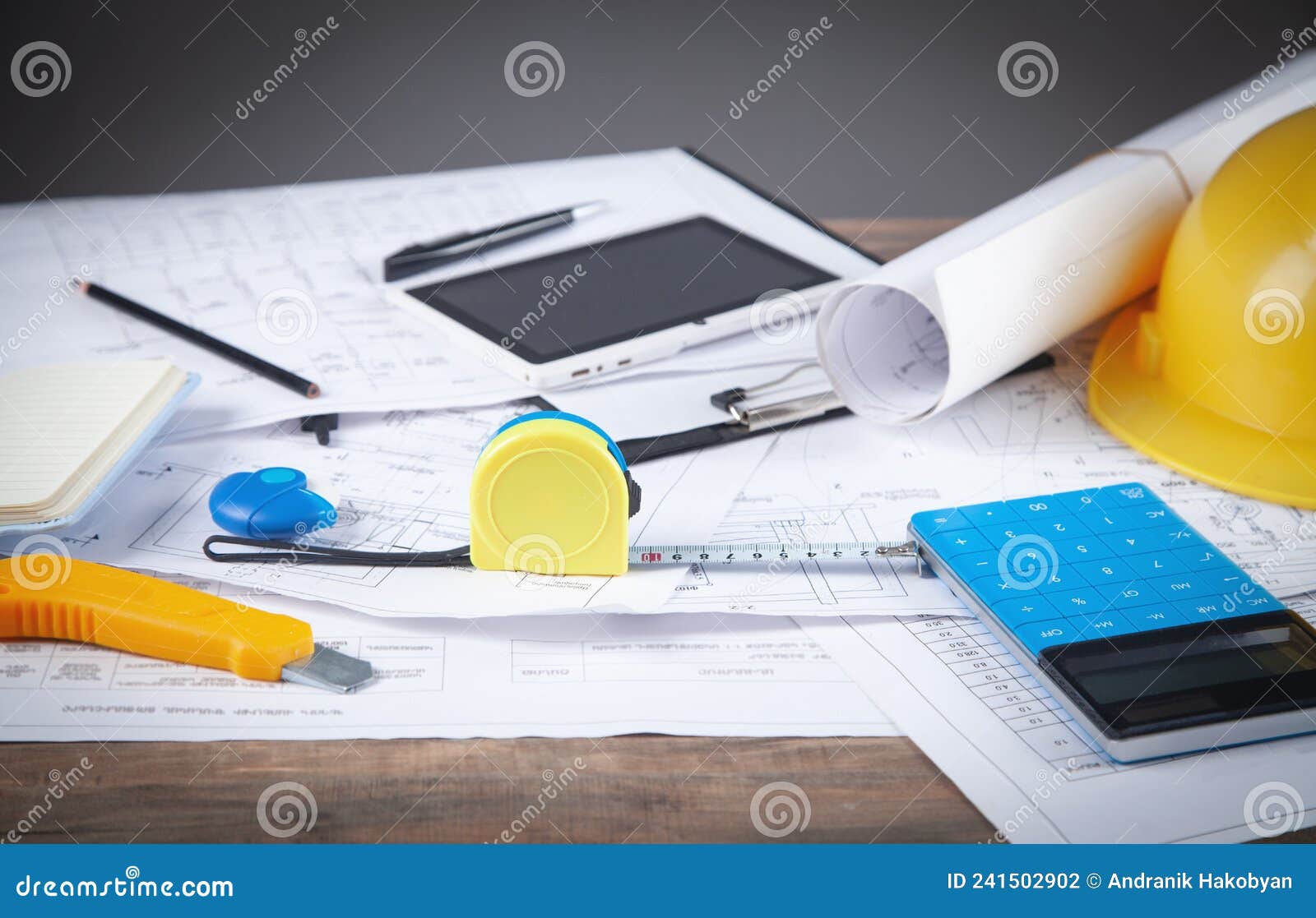 Architects Workplace with Architectural Project Plan and Other Objects ...