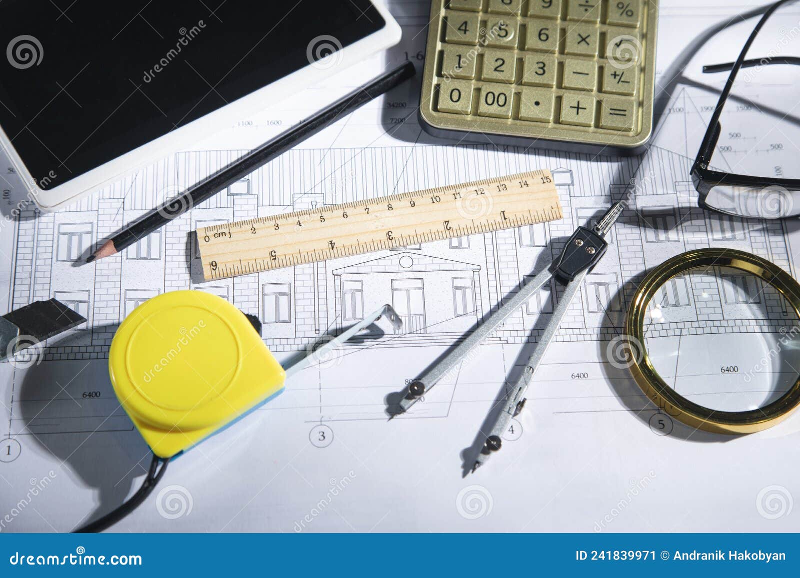 Architects Workplace with Architectural Project Plan and Other Objects ...