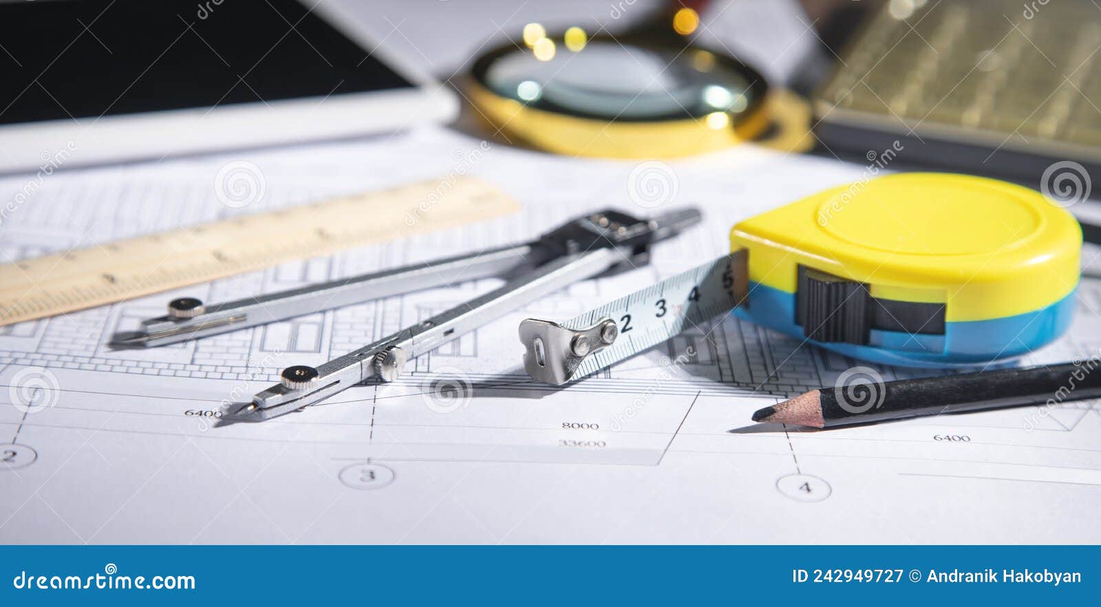 Architects Workplace with Architectural Project Plan and Other Objects ...