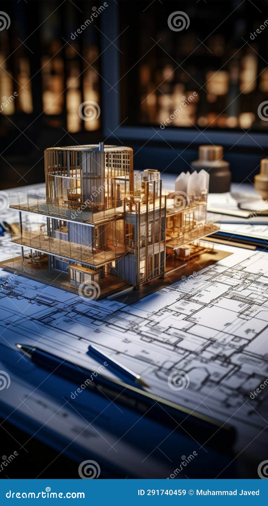 Architects Workspace Blueprint Rolls Elegantly Positioned on Table ...