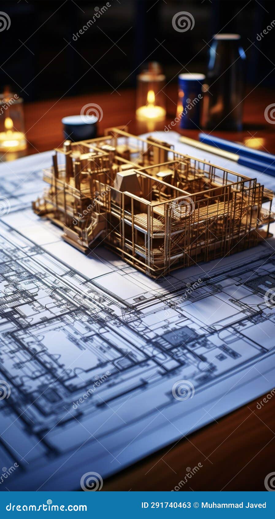 Architects Workspace Blueprint Rolls Elegantly Positioned on Table ...
