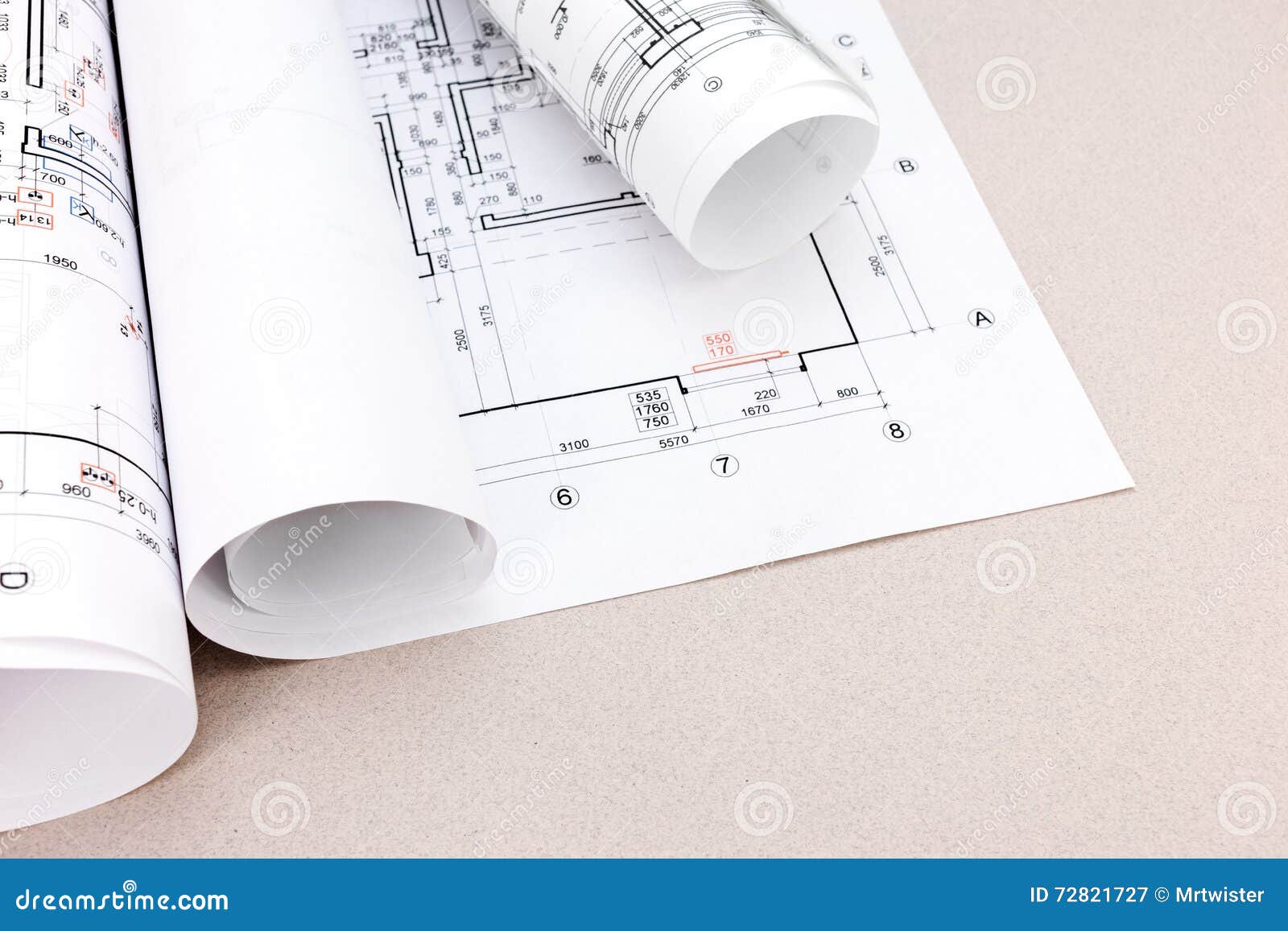 Architects Workspace, Plans and Blueprint Rolls Stock Image - Image of ...