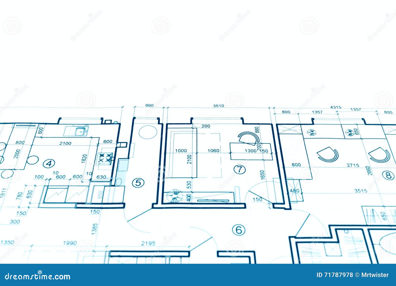 Architecturaal Project, Technische Tekening, Het Blauw Van Het Bouwplan ...