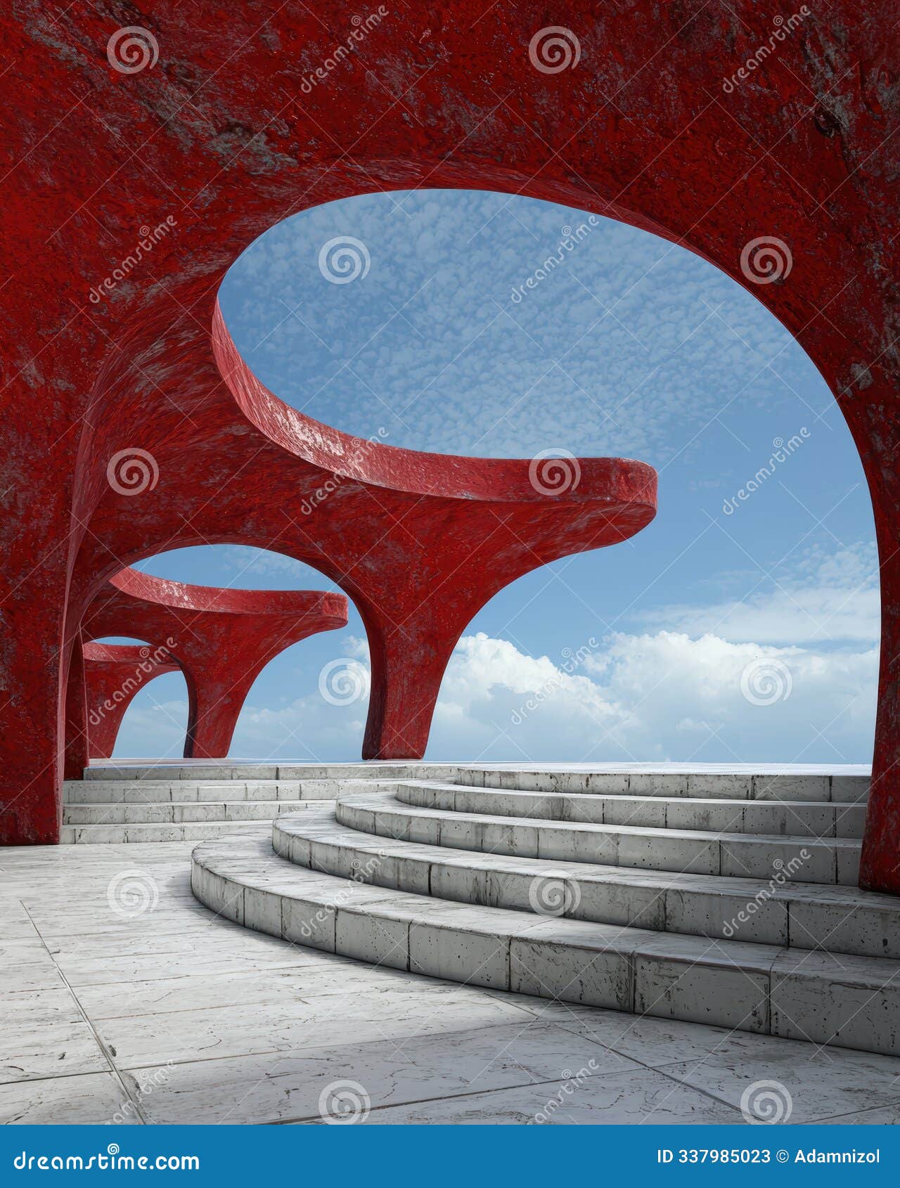Architectural Abstract with Red Concrete Arches and Steps Stock ...