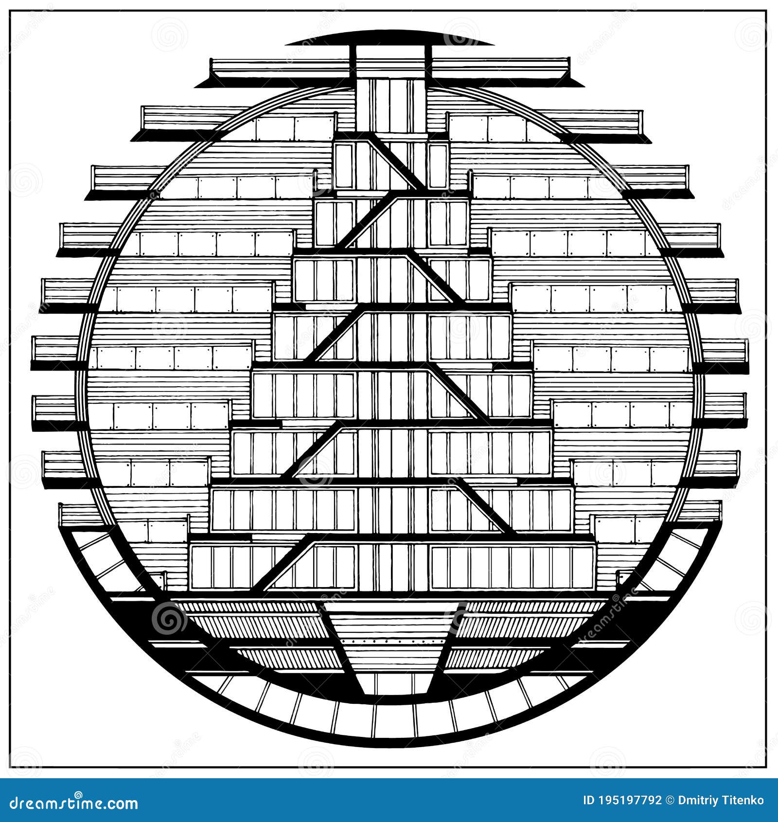 Tower or Pyramid Inside Round Structure, Multi Storey Building with ...