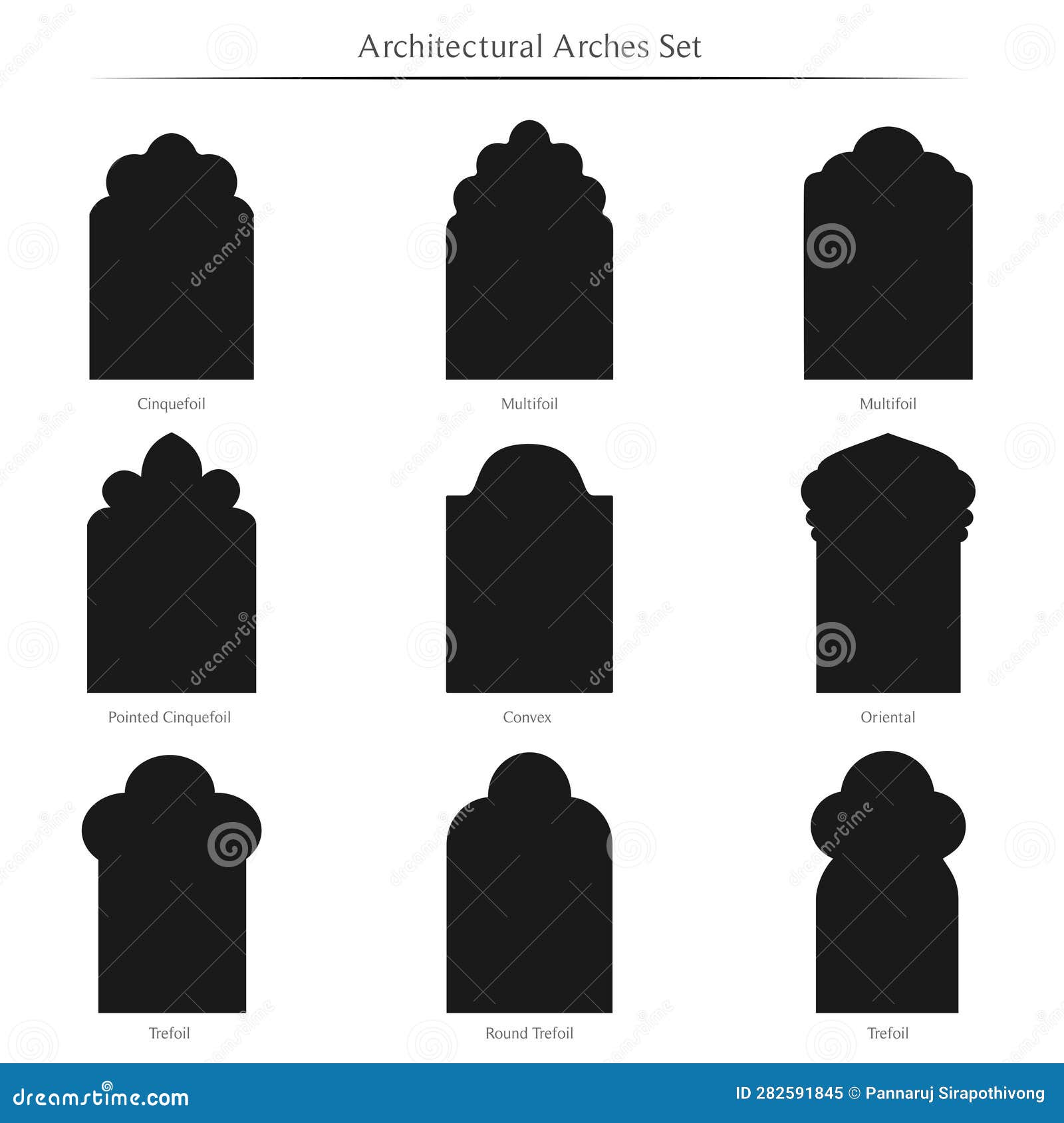 Architectural Arch Set Rectangular Frame Architecture Silhouette Black ...