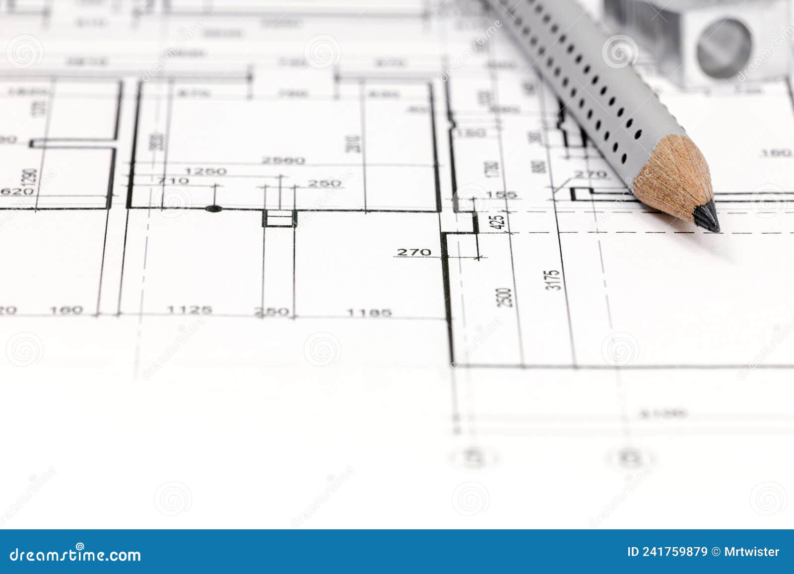 Architectural Background with Floor Plan Drawing and Pencil Stock Image ...