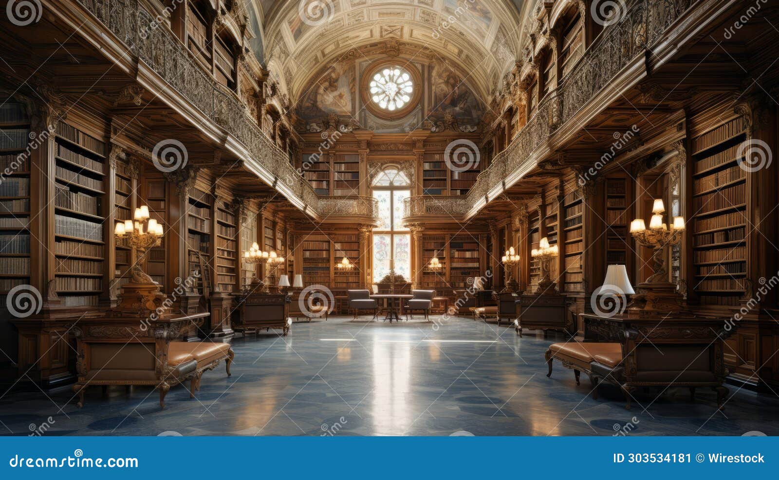 AI Generated Illustration of a Library, Featuring Large Bookshelves and ...