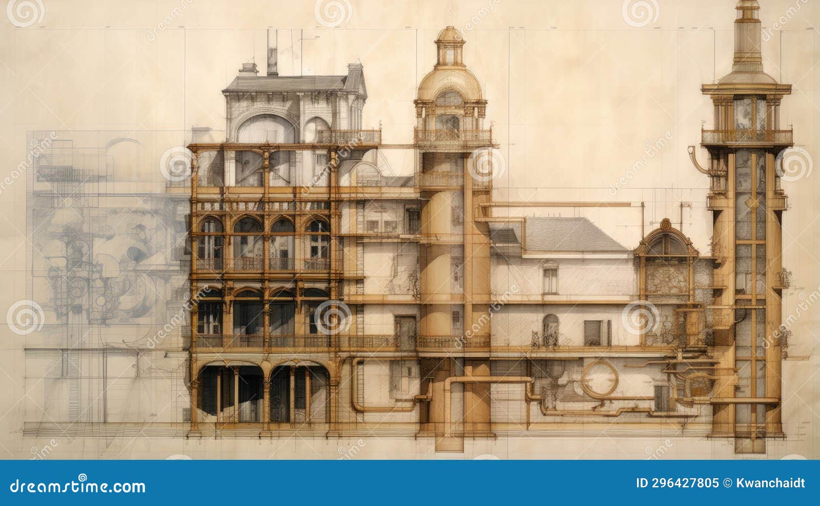 An Architectural Blueprint with Detailed Floor Plans and Elevation ...