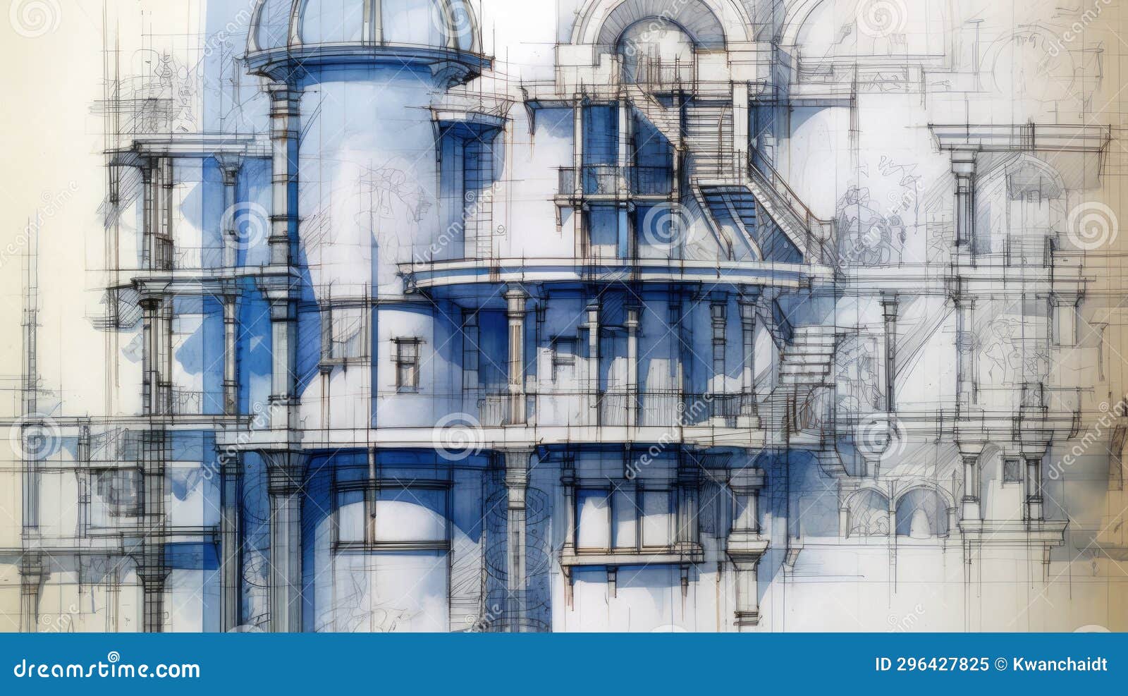 An Architectural Blueprint with Detailed Floor Plans and Elevation ...