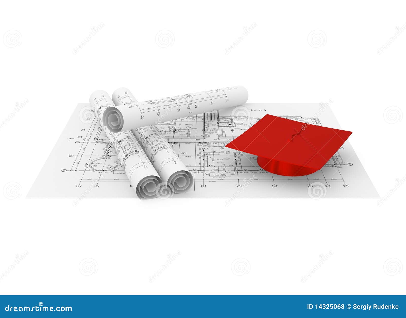 Architectural Blueprint and Graduation Cap Stock Illustration ...