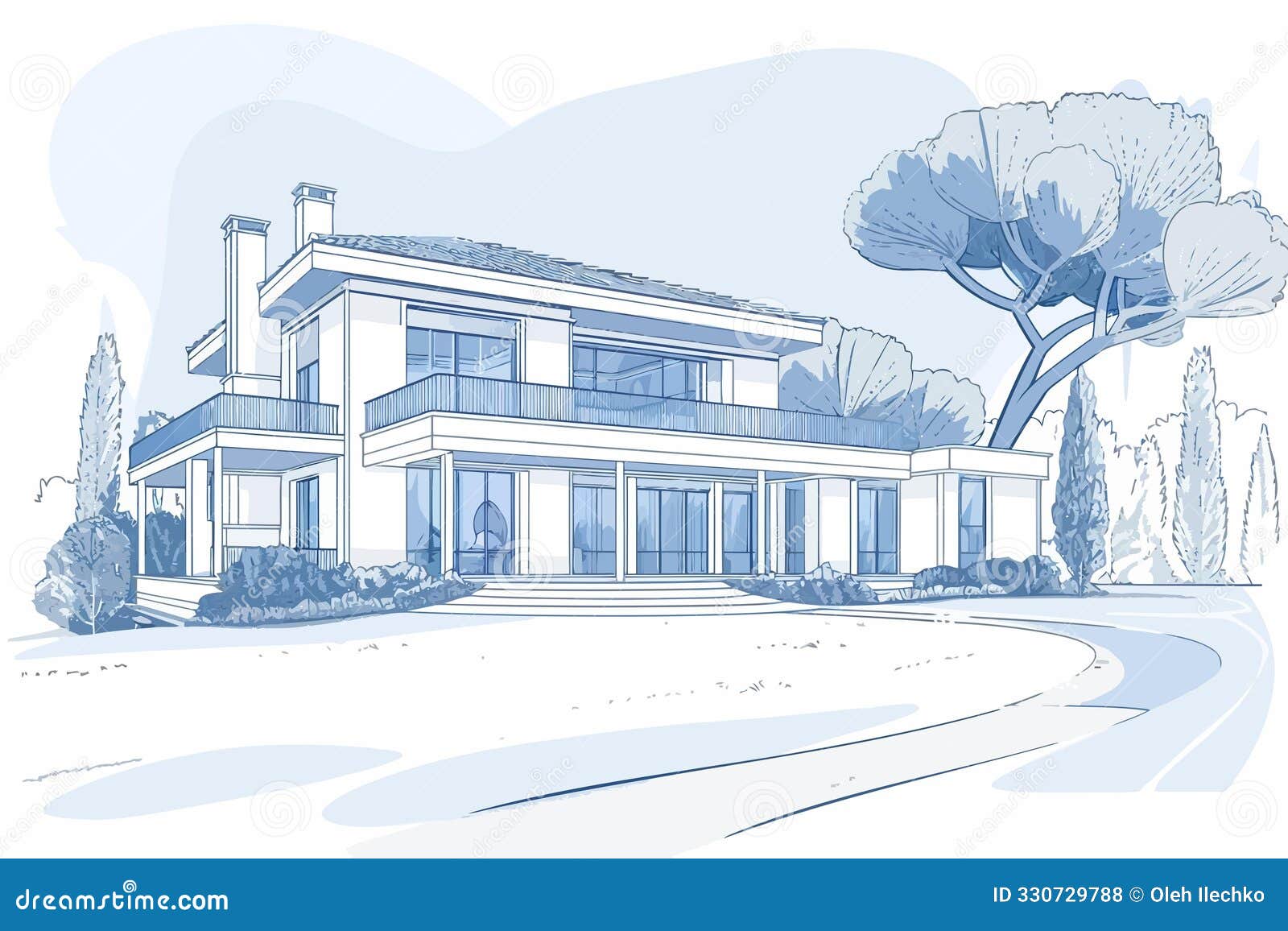 Architectural Blueprint of a Luxury Villa Isolated Vector Style Stock ...