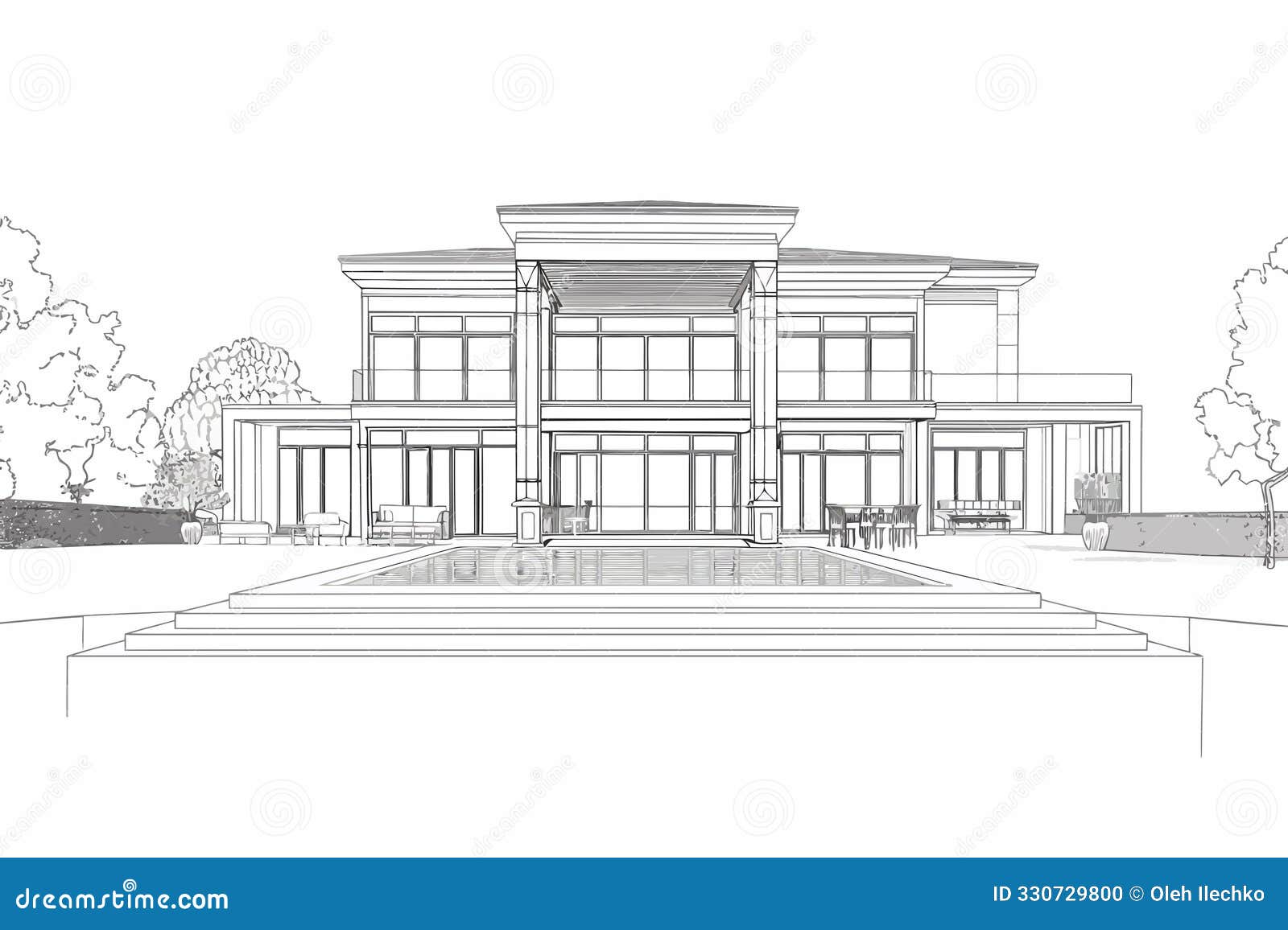 Architectural Blueprint of a Luxury Villa Isolated Vector Style Stock ...
