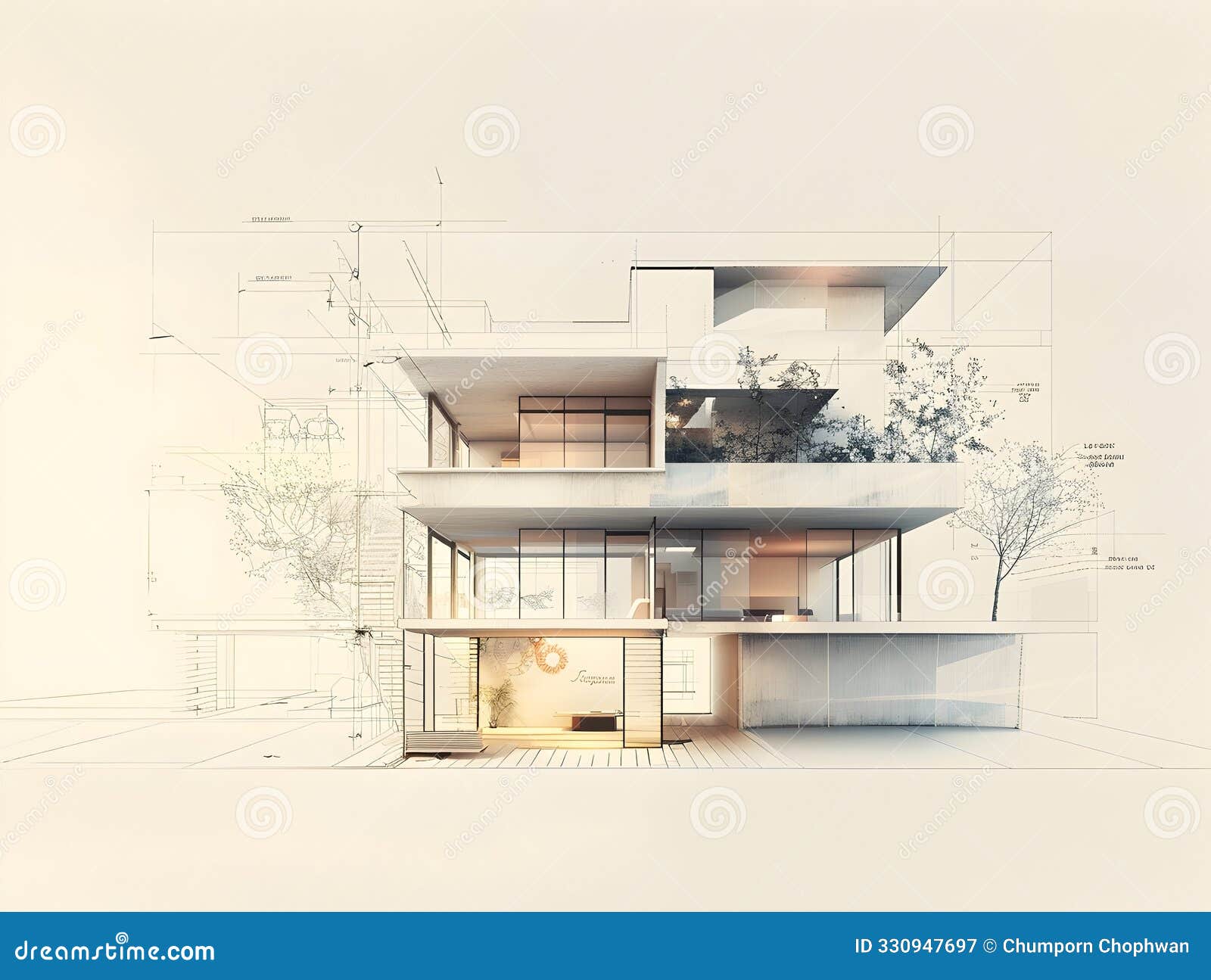 Architectural Blueprint of a Minimalist Urban House with Technical ...