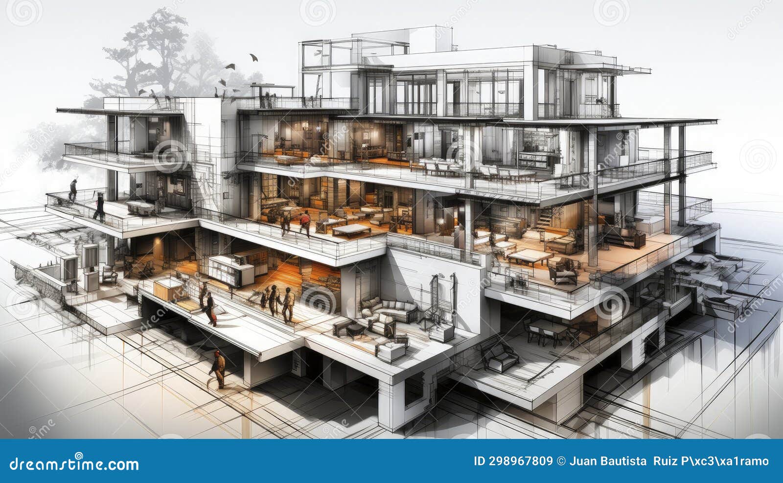 Architectural Blueprint of a Multi-Level Building in Progress. Stock ...