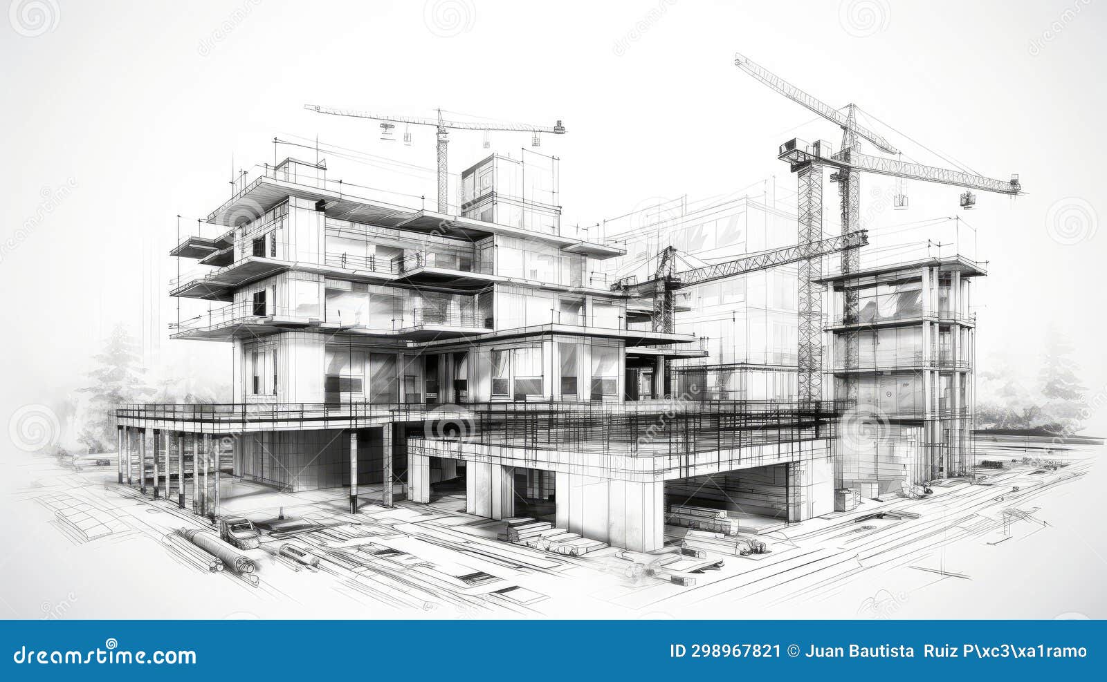 Architectural Blueprint of a Multi-Level Building in Progress. Stock ...