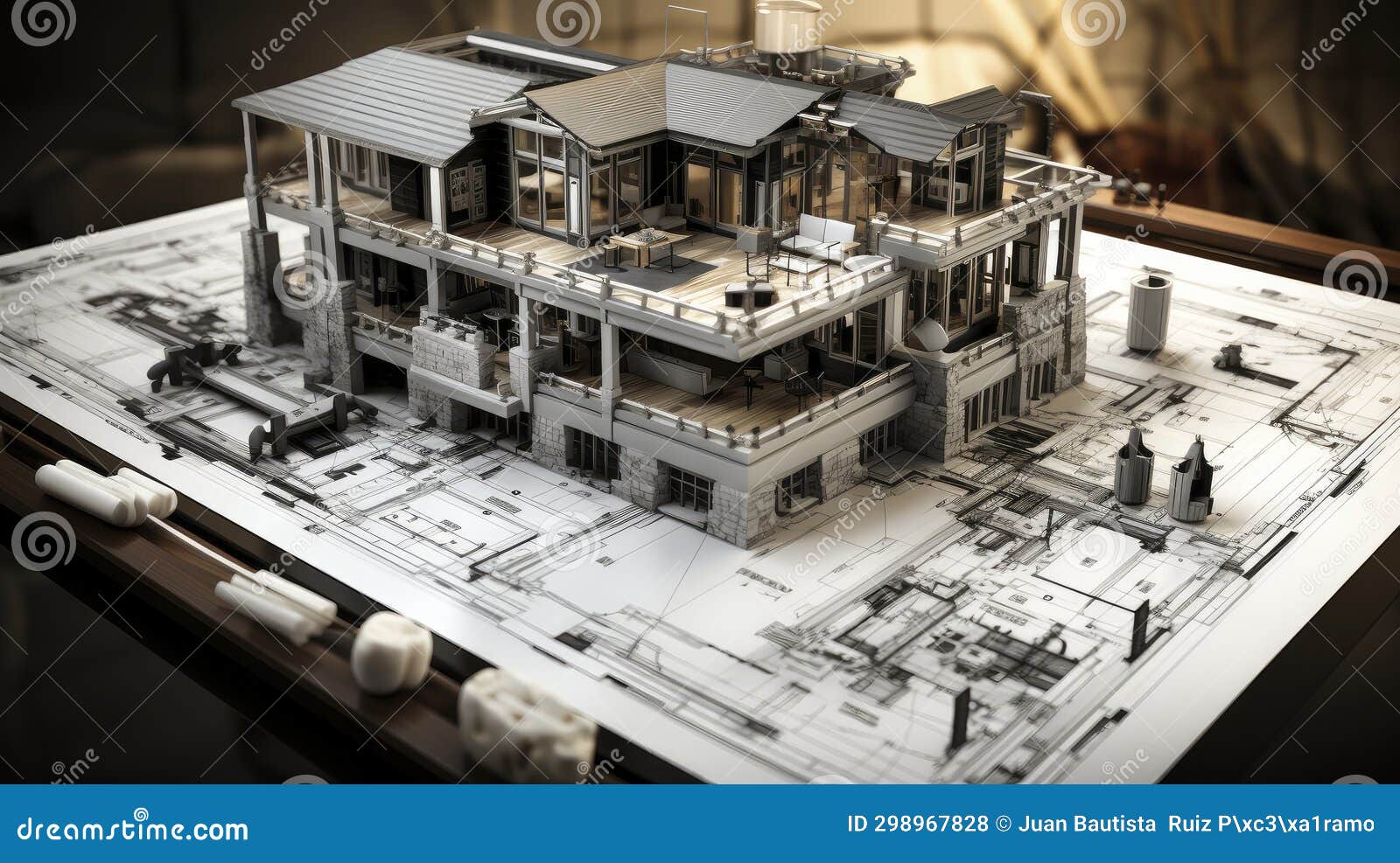 Architectural Blueprint of a Multi-Level Building in Progress. Stock ...