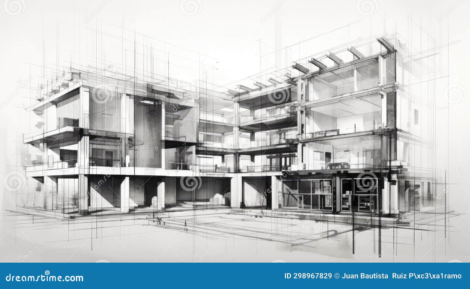 Architectural Blueprint of a Multi-Level Building in Progress. Stock ...