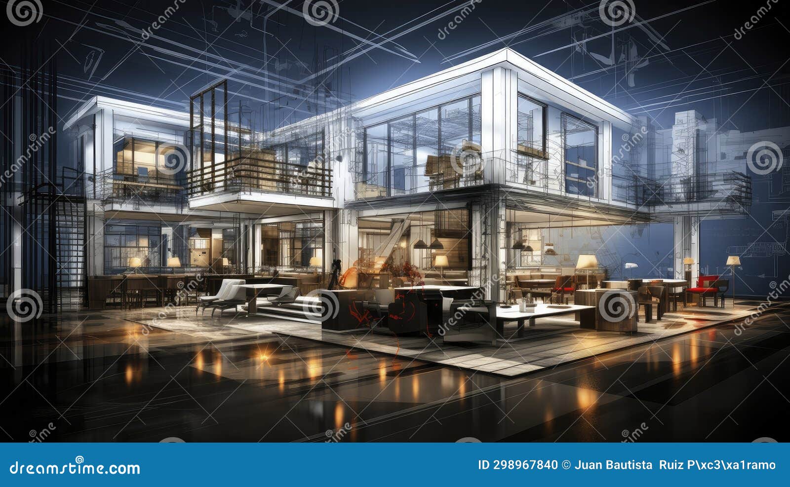 Architectural Blueprint of a Multi-Level Building in Progress. Stock ...