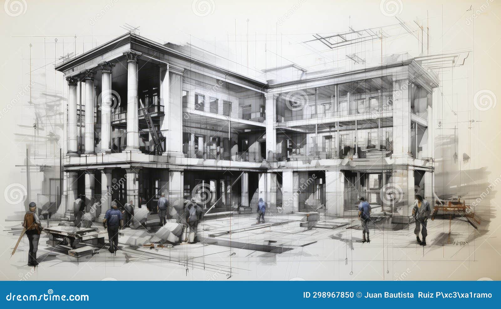 Architectural Blueprint of a Multi-Level Building in Progress. Stock ...