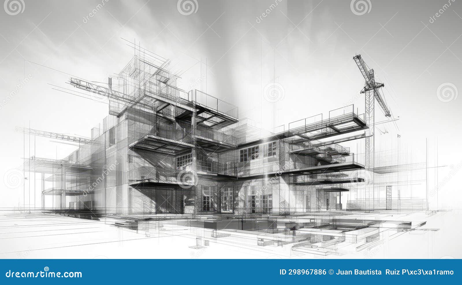 Architectural Blueprint of a Multi-Level Building in Progress. Stock ...