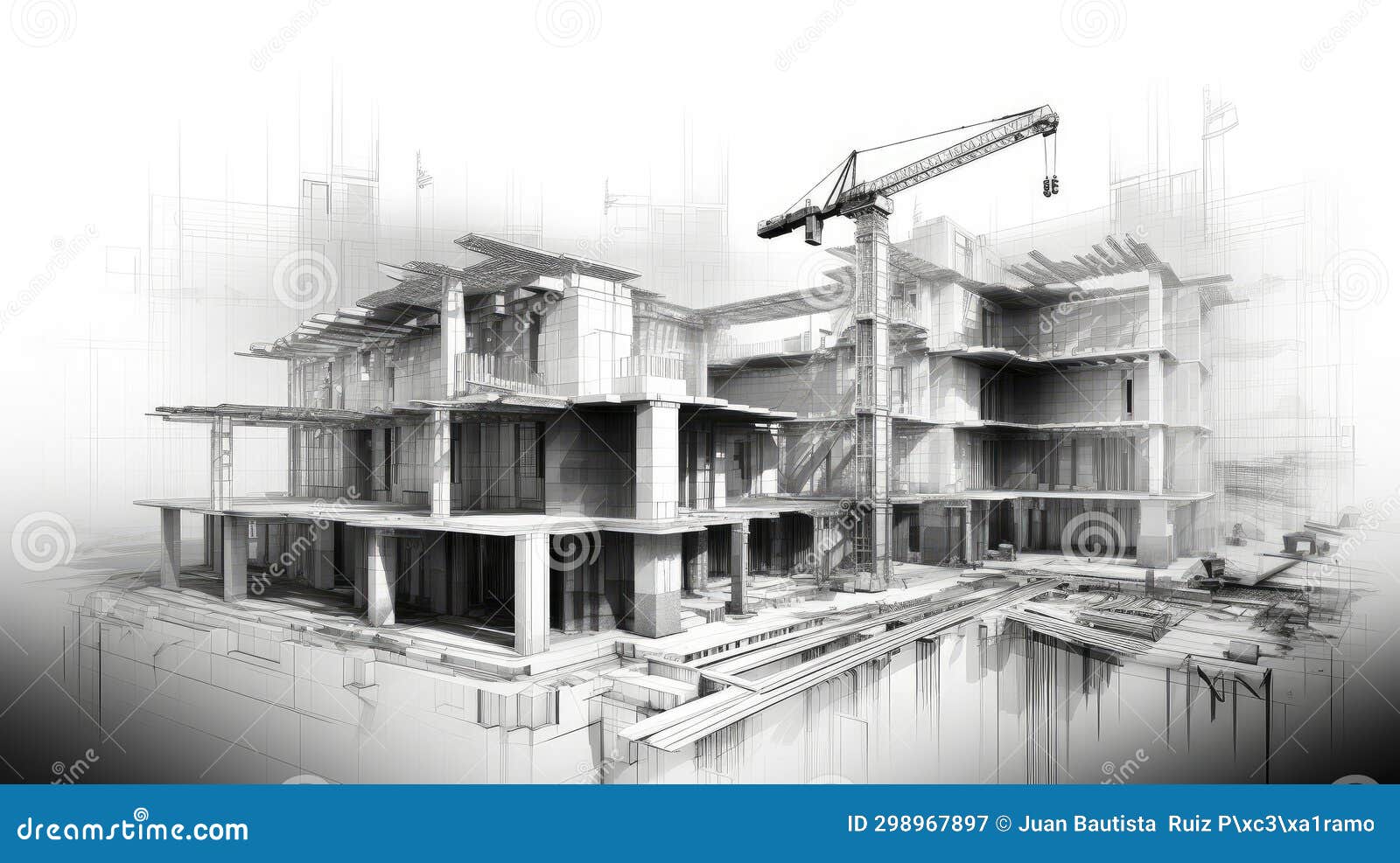 Architectural Blueprint of a Multi-Level Building in Progress. Stock ...