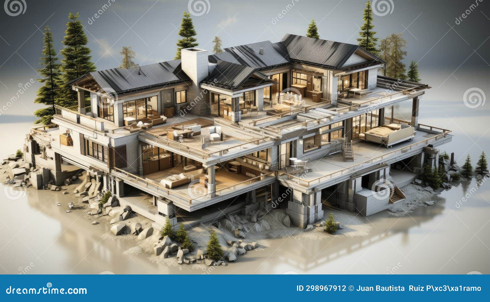 Architectural Blueprint of a Multi-Level Building in Progress. Stock ...